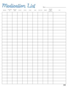Medication List Templates - 25 FREE Printables | Printabulls