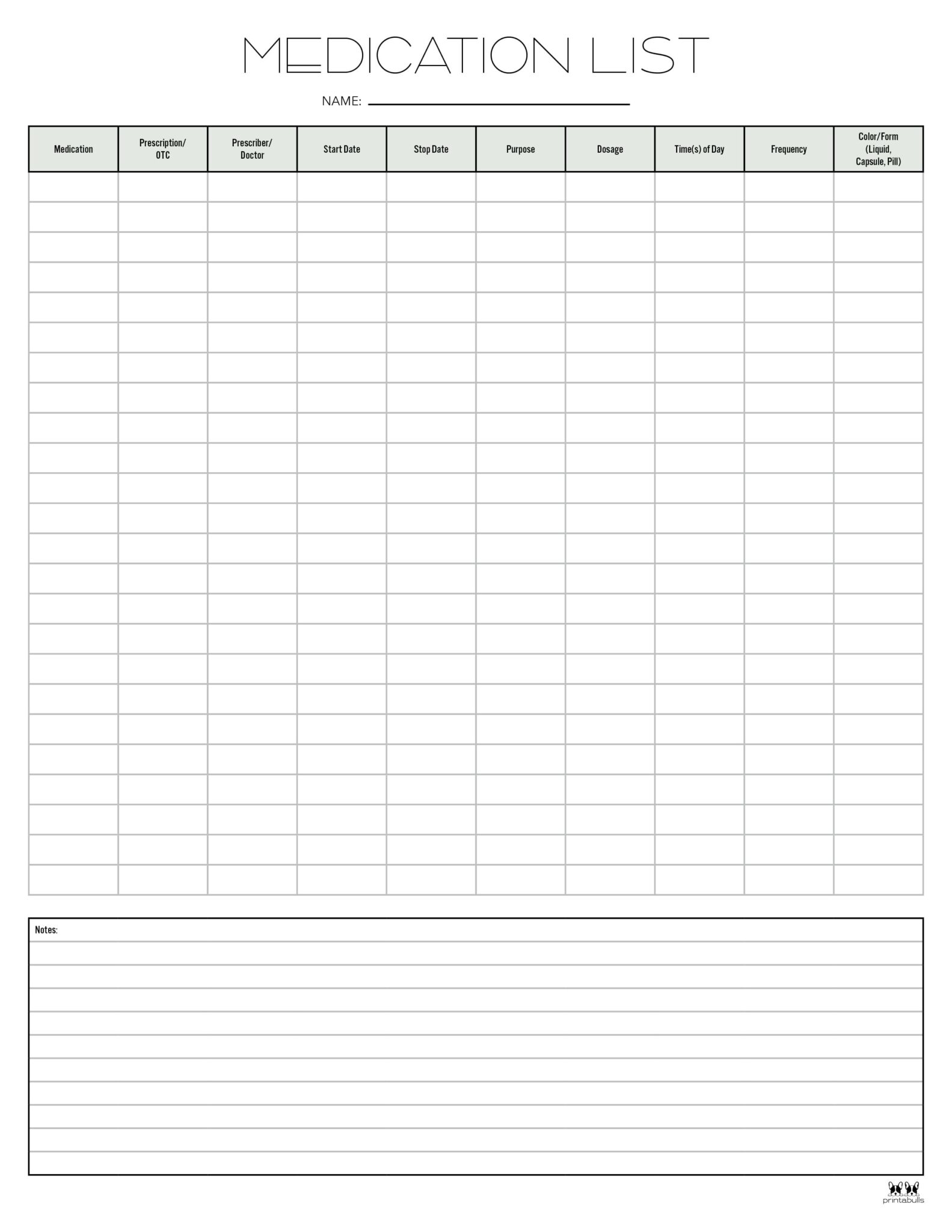 Medication List Templates - 25 FREE Printables | Printabulls
