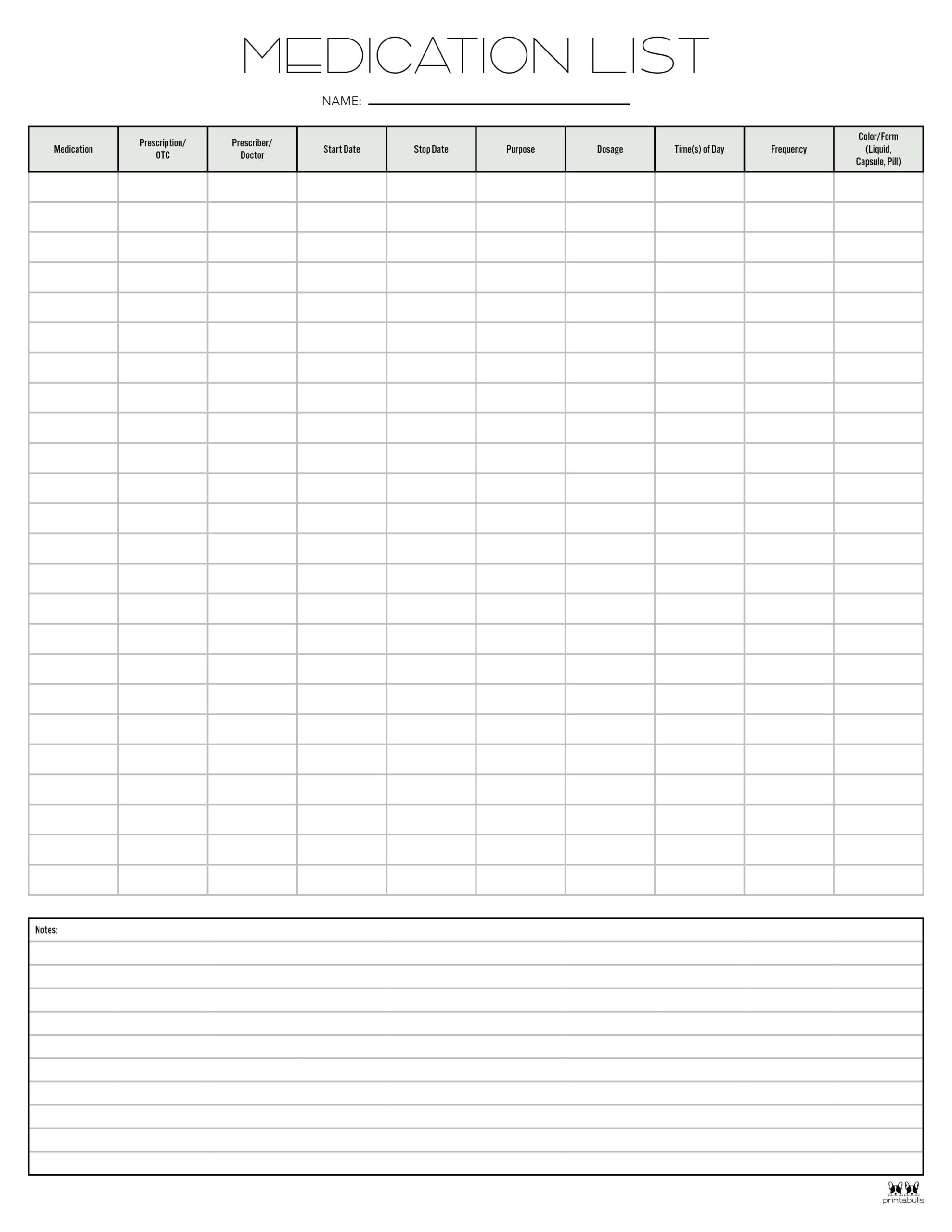 Medication List Templates - 25 FREE Printables | Printabulls