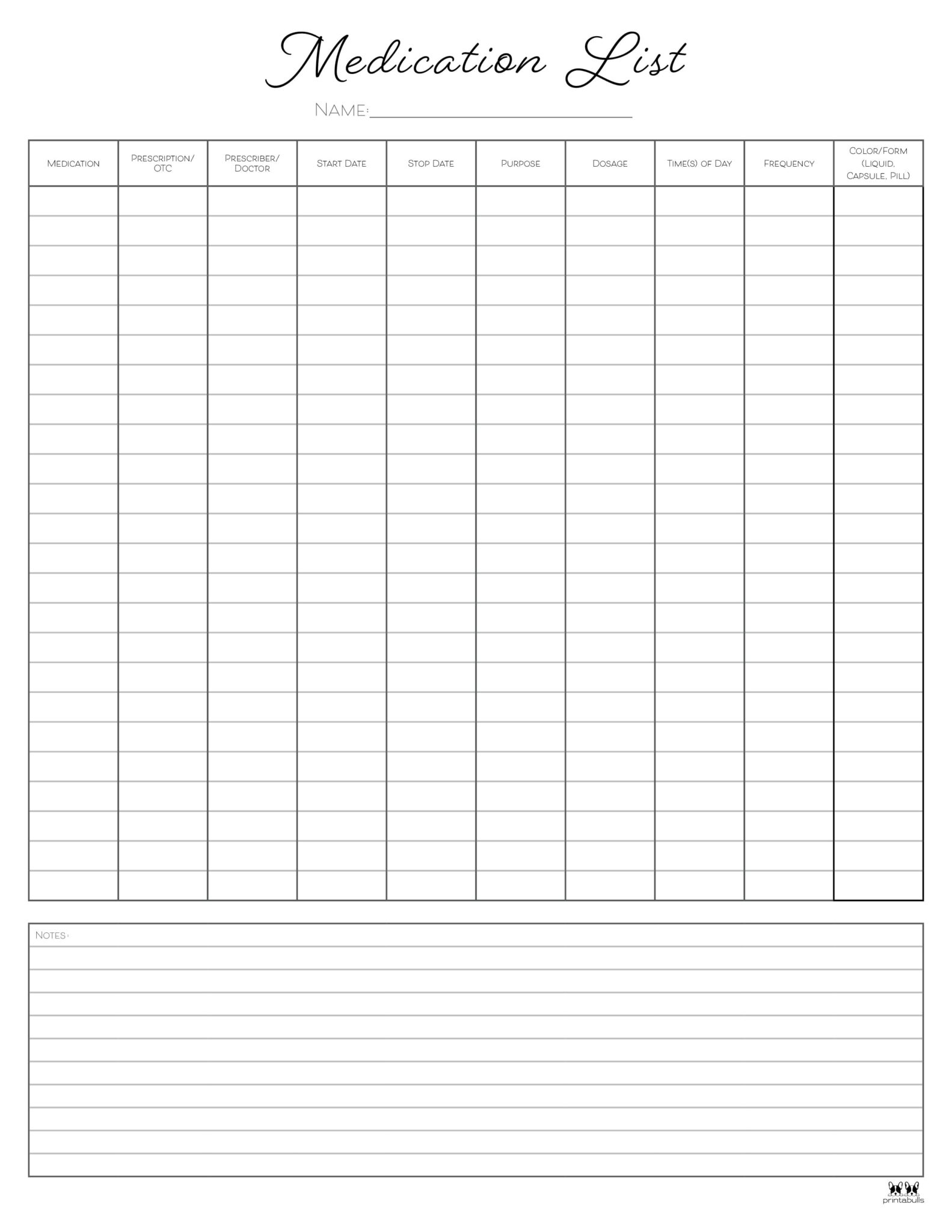 Medication List Templates - 25 FREE Printables | Printabulls