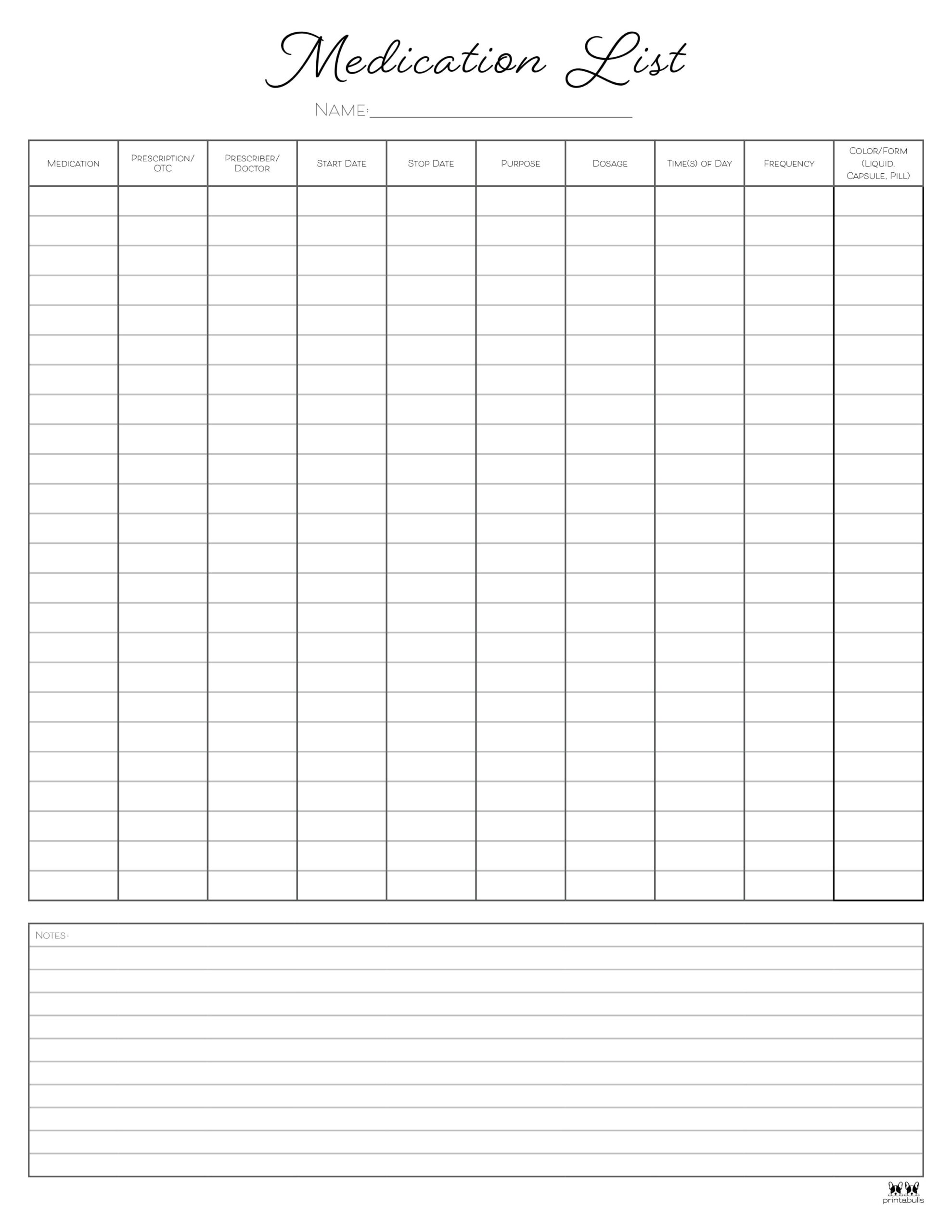 Medication List Templates - 25 FREE Printables | Printabulls