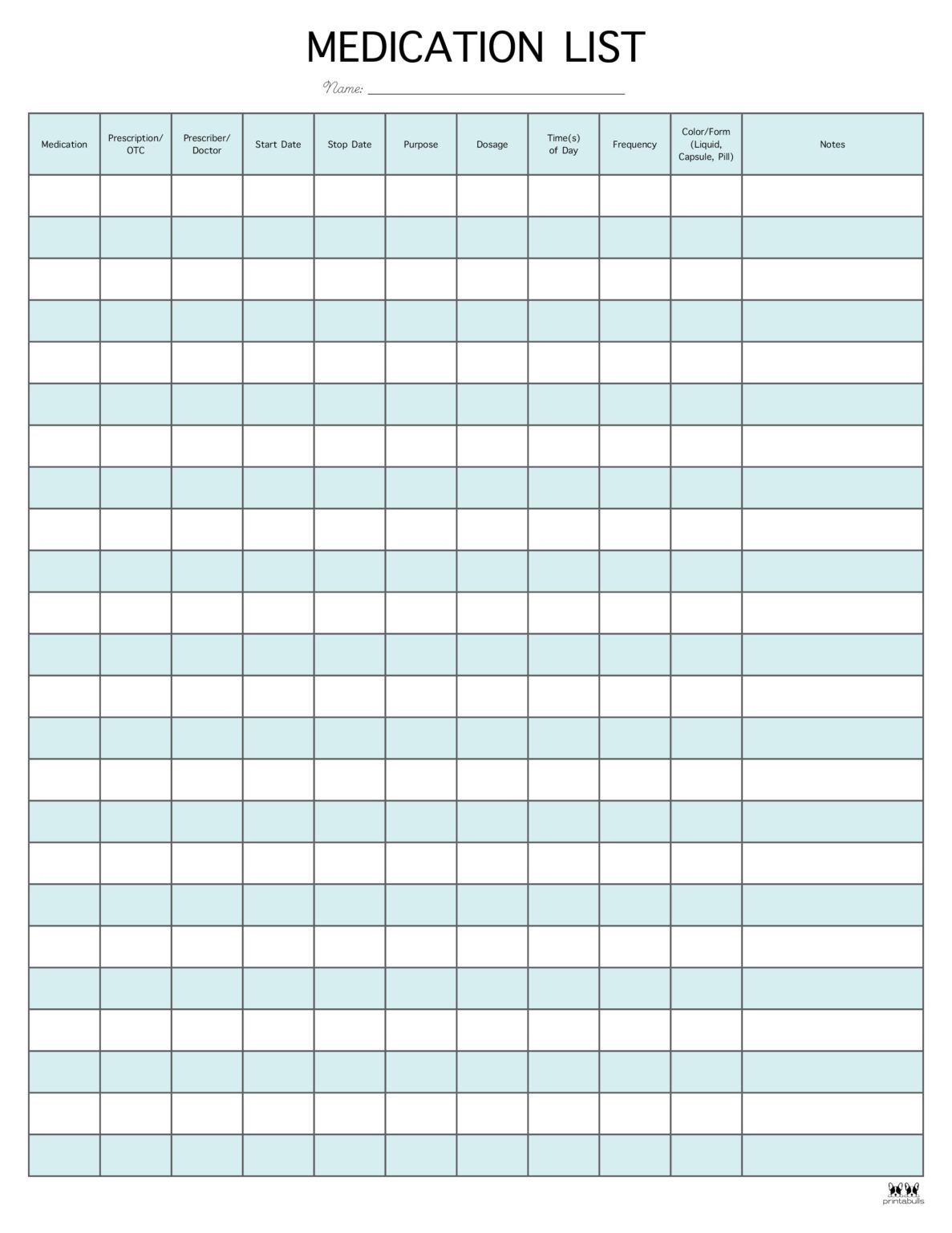 Medication List Templates - 25 FREE Printables | Printabulls
