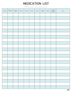 Medication List Templates - 39 FREE Printables | Printabulls