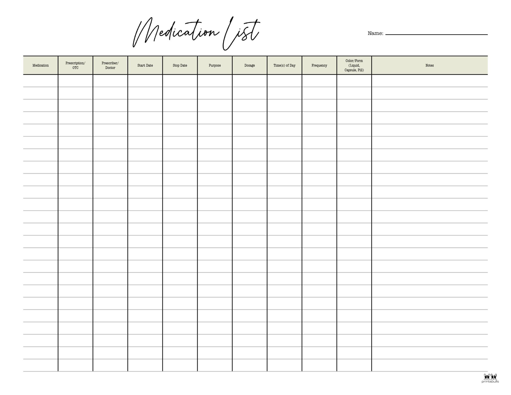 Medication List Templates - 25 FREE Printables | Printabulls