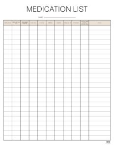 Medication List Templates - 25 FREE Printables - PrintaBulk