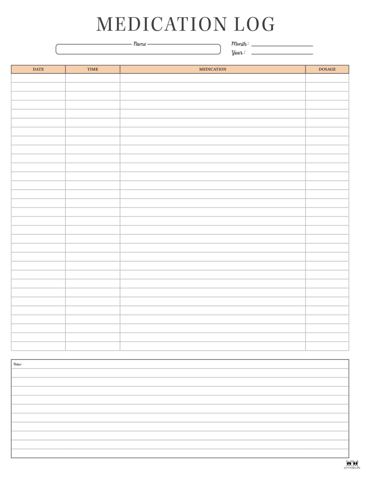 Medication Logs - 25 FREE Printables | Printabulls