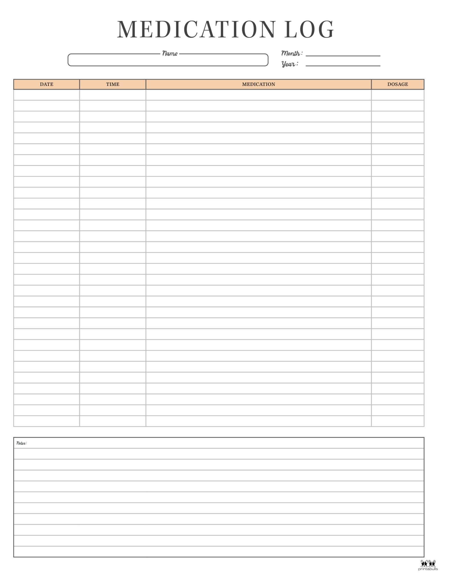 Medication Logs - 25 FREE Printables | Printabulls