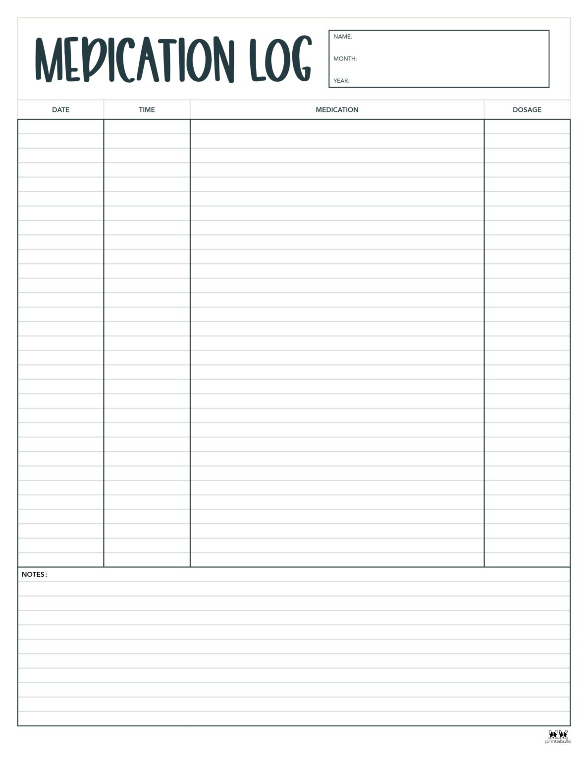 Medication Logs - 32 FREE Printables | Printabulls