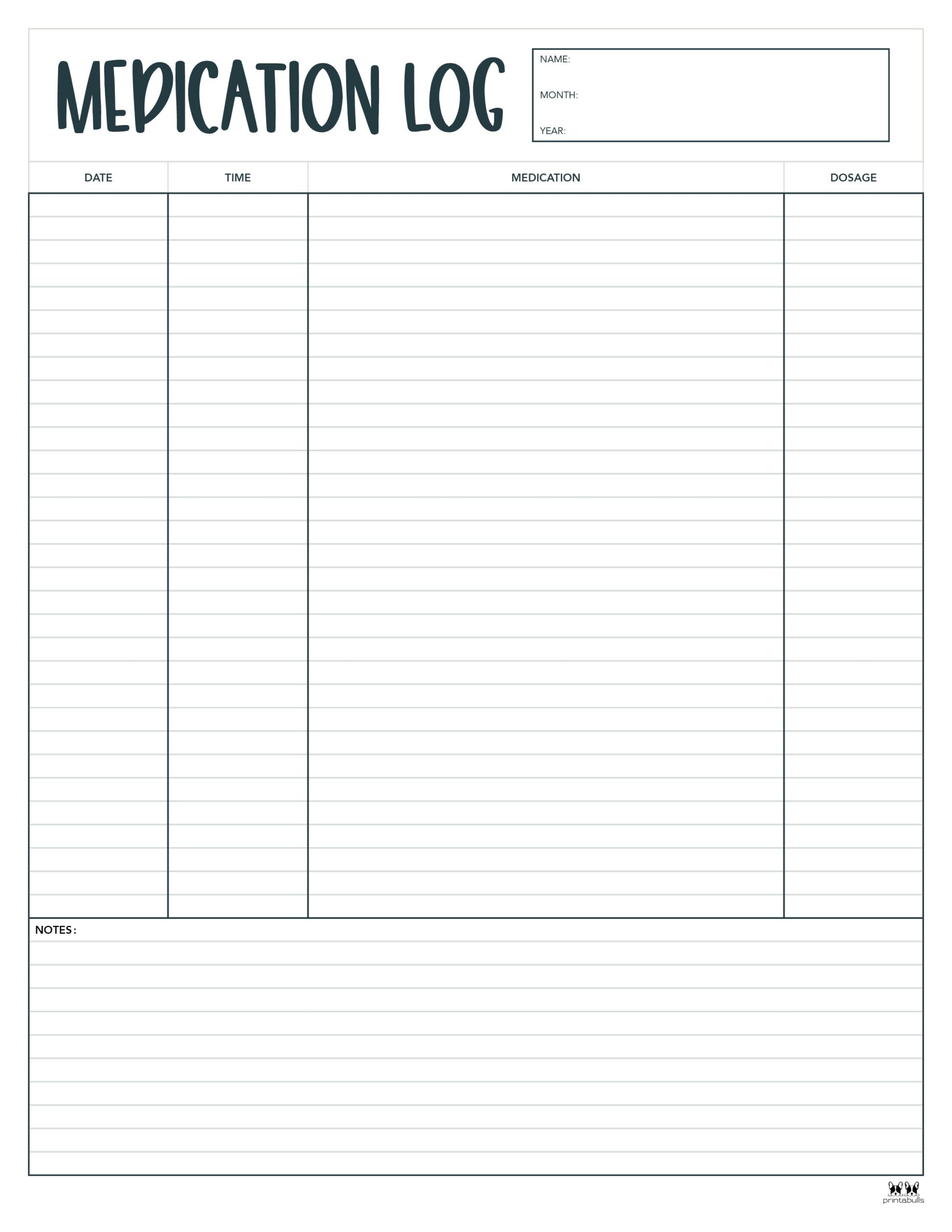 Medication Logs - 25 FREE Printables | Printabulls