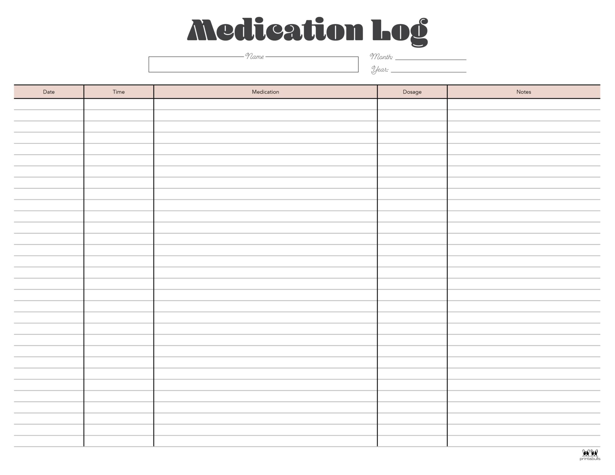 Medication Logs - 25 FREE Printables | Printabulls
