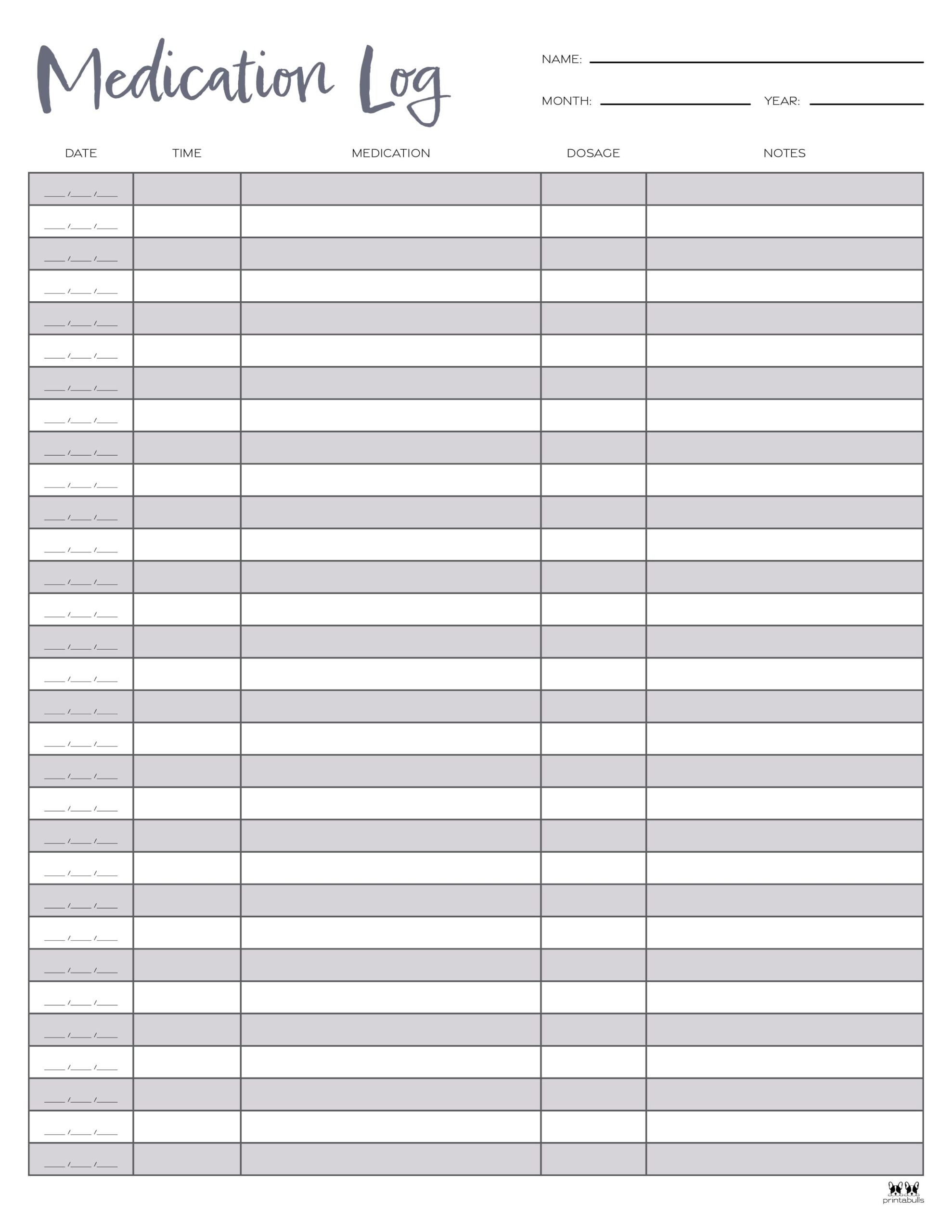 Medication Logs - 32 FREE Printables | Printabulls