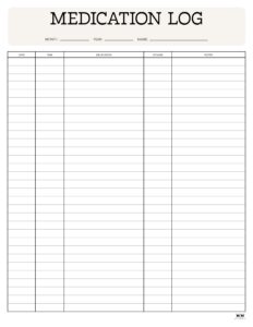 Medication Logs - 32 FREE Printables | Printabulls