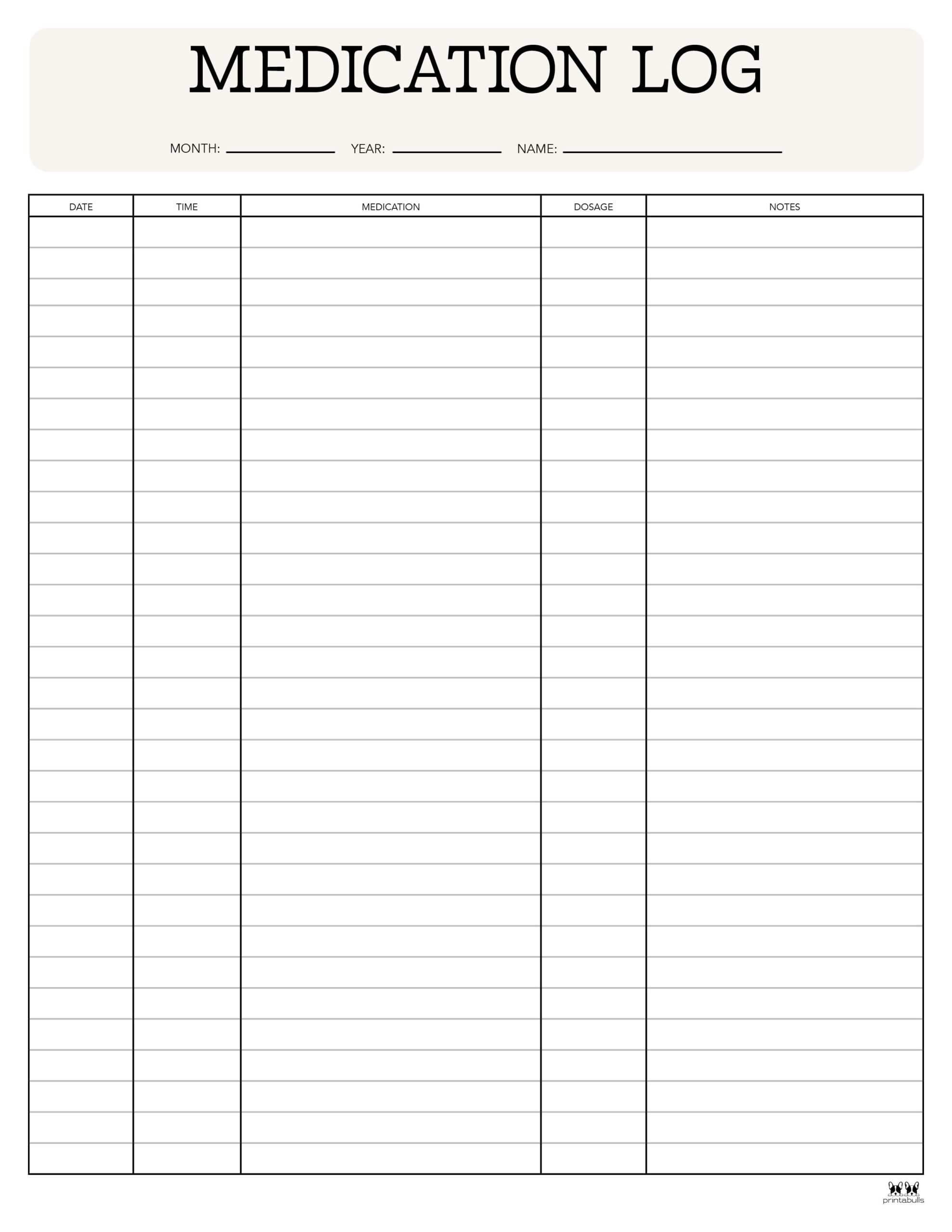 Medication Logs - 32 FREE Printables | Printabulls