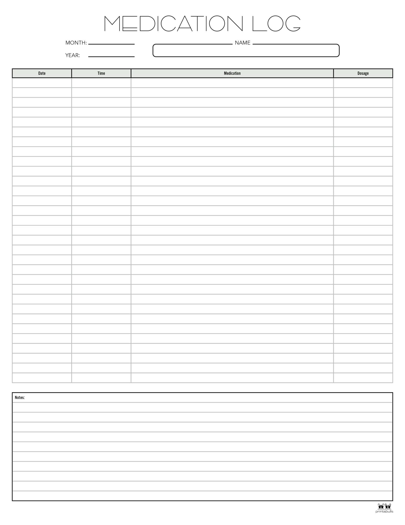 Medication Logs - 32 FREE Printables | Printabulls