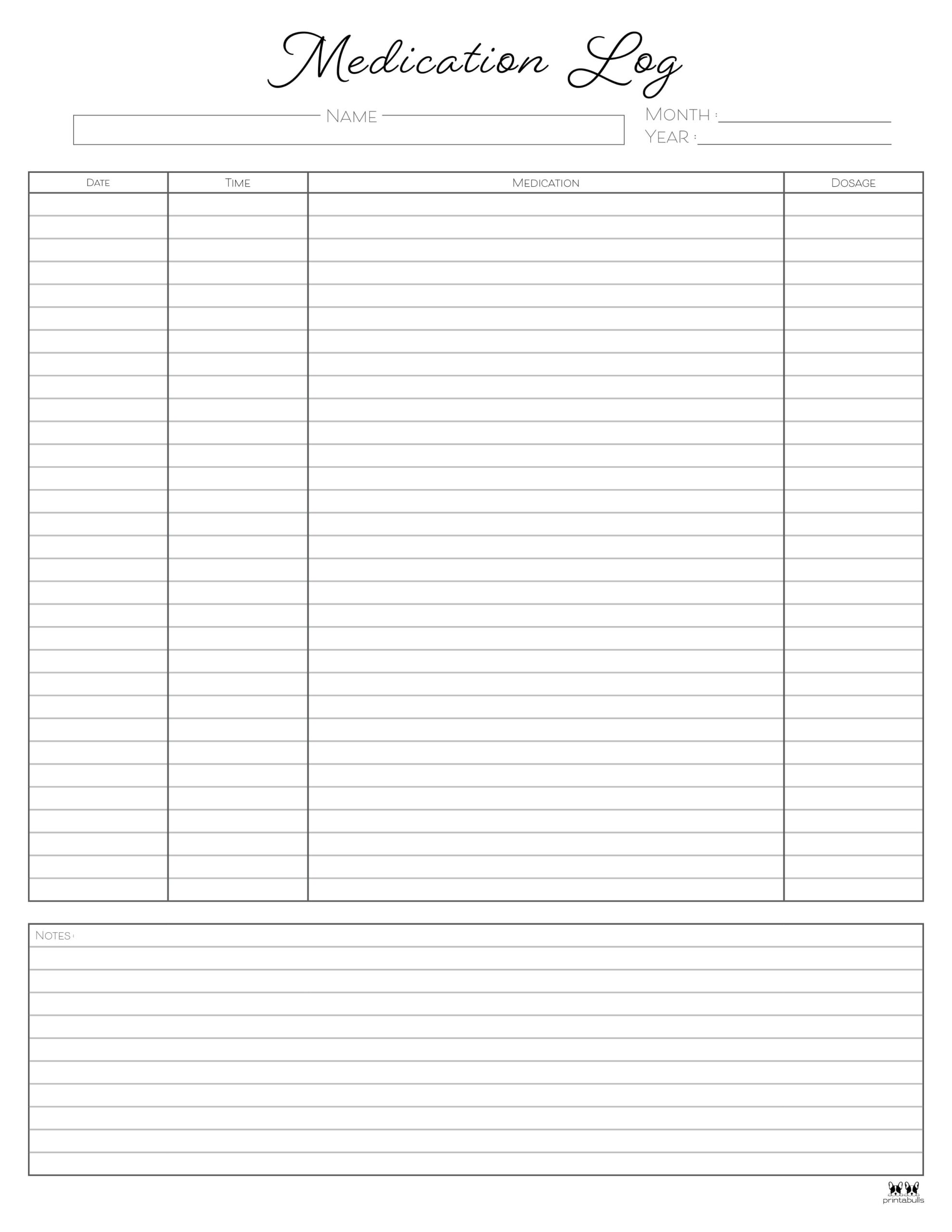 Medication Logs - 25 FREE Printables | Printabulls