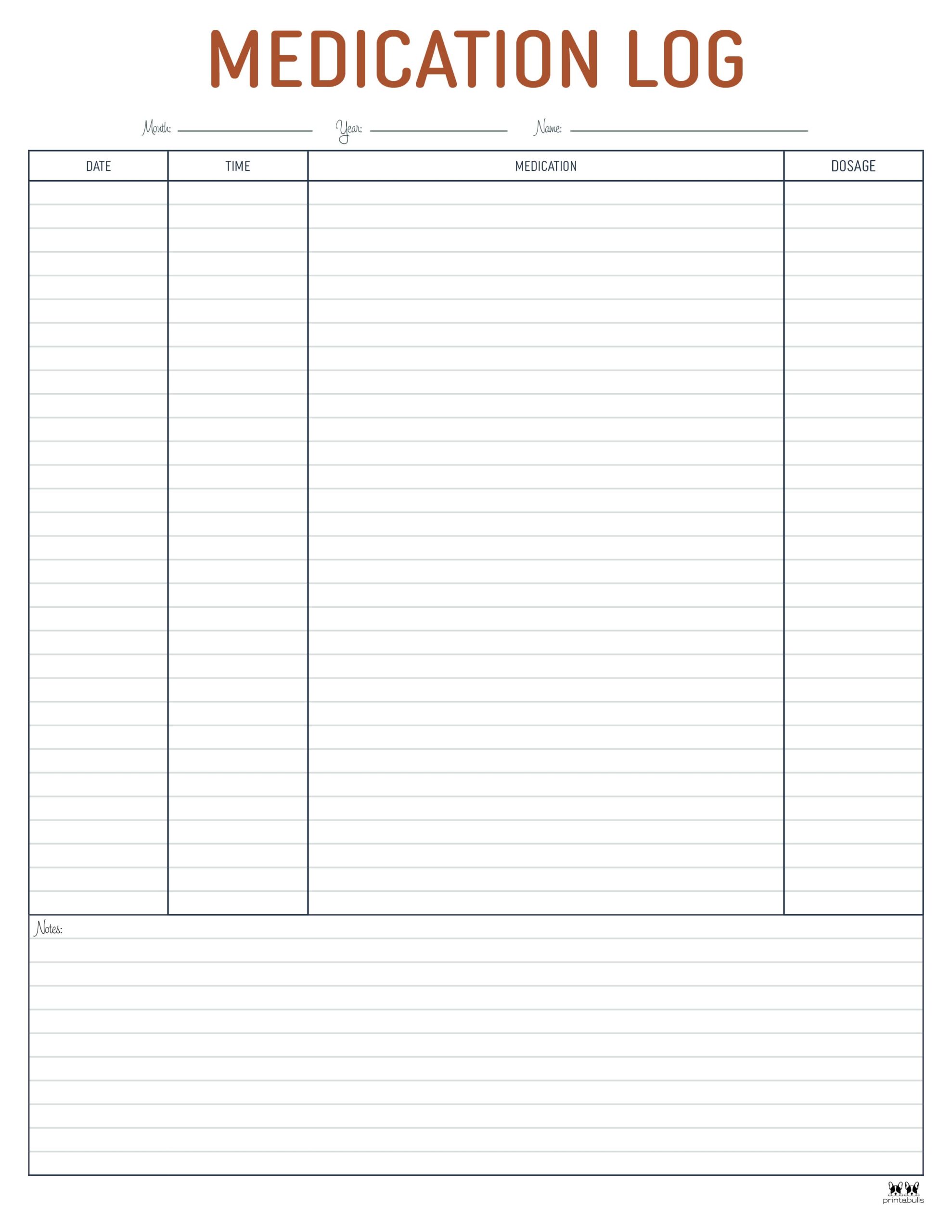 Medication Logs - 25 FREE Printables | Printabulls
