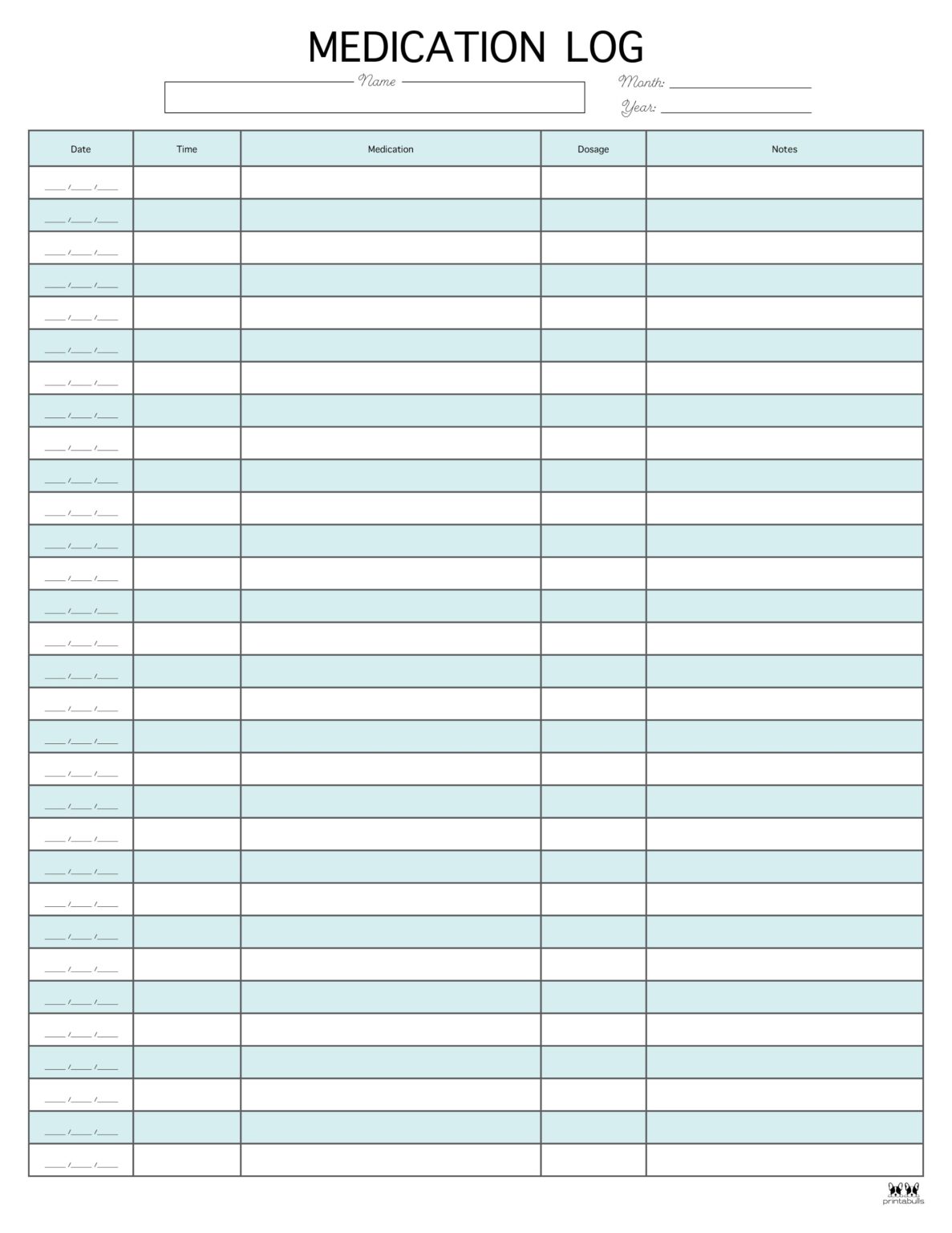 Medication Logs - 25 FREE Printables | Printabulls