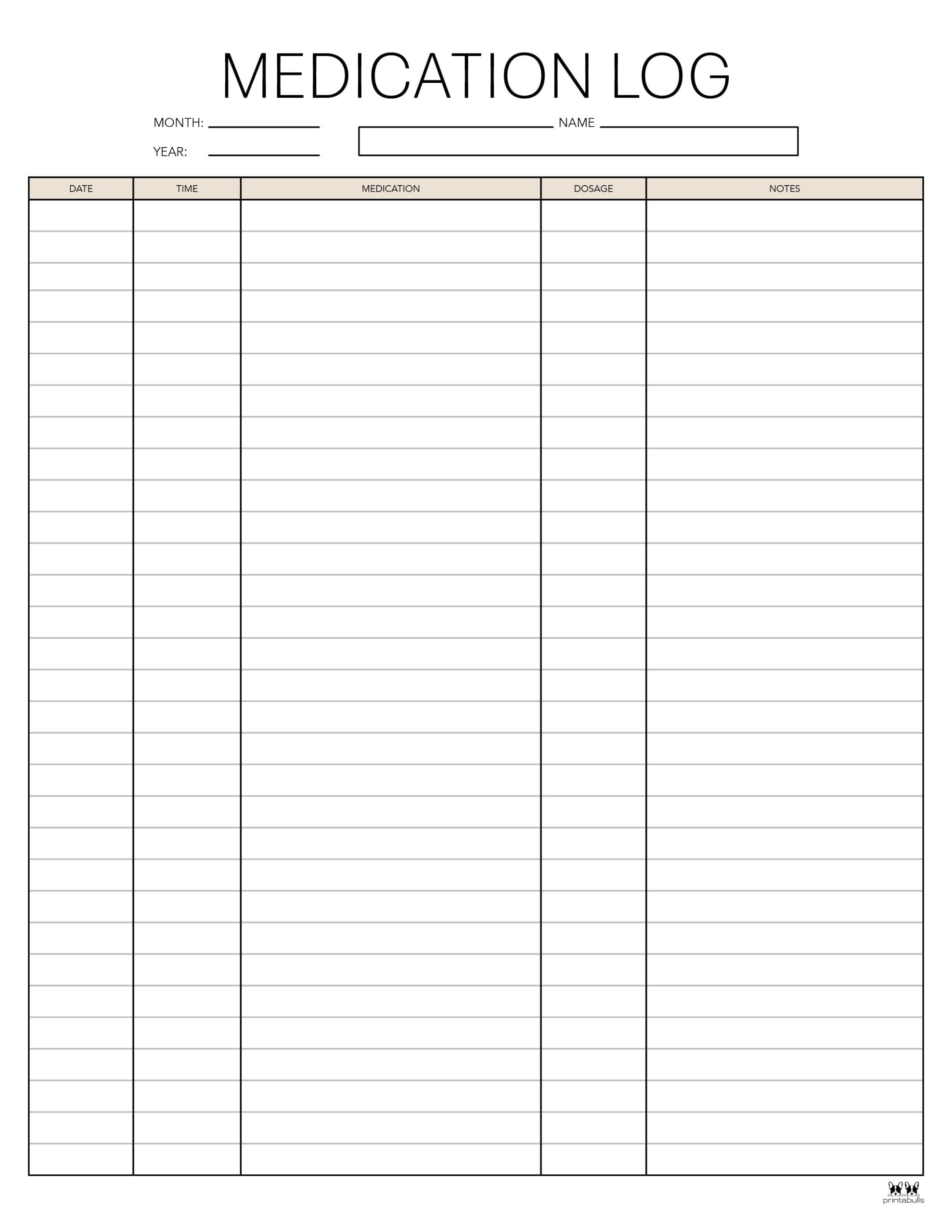Medication Logs - 25 FREE Printables | Printabulls