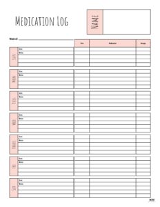 Medication Logs - 25 FREE Printables | Printabulls