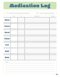 Medication Logs - 25 FREE Printables | Printabulls