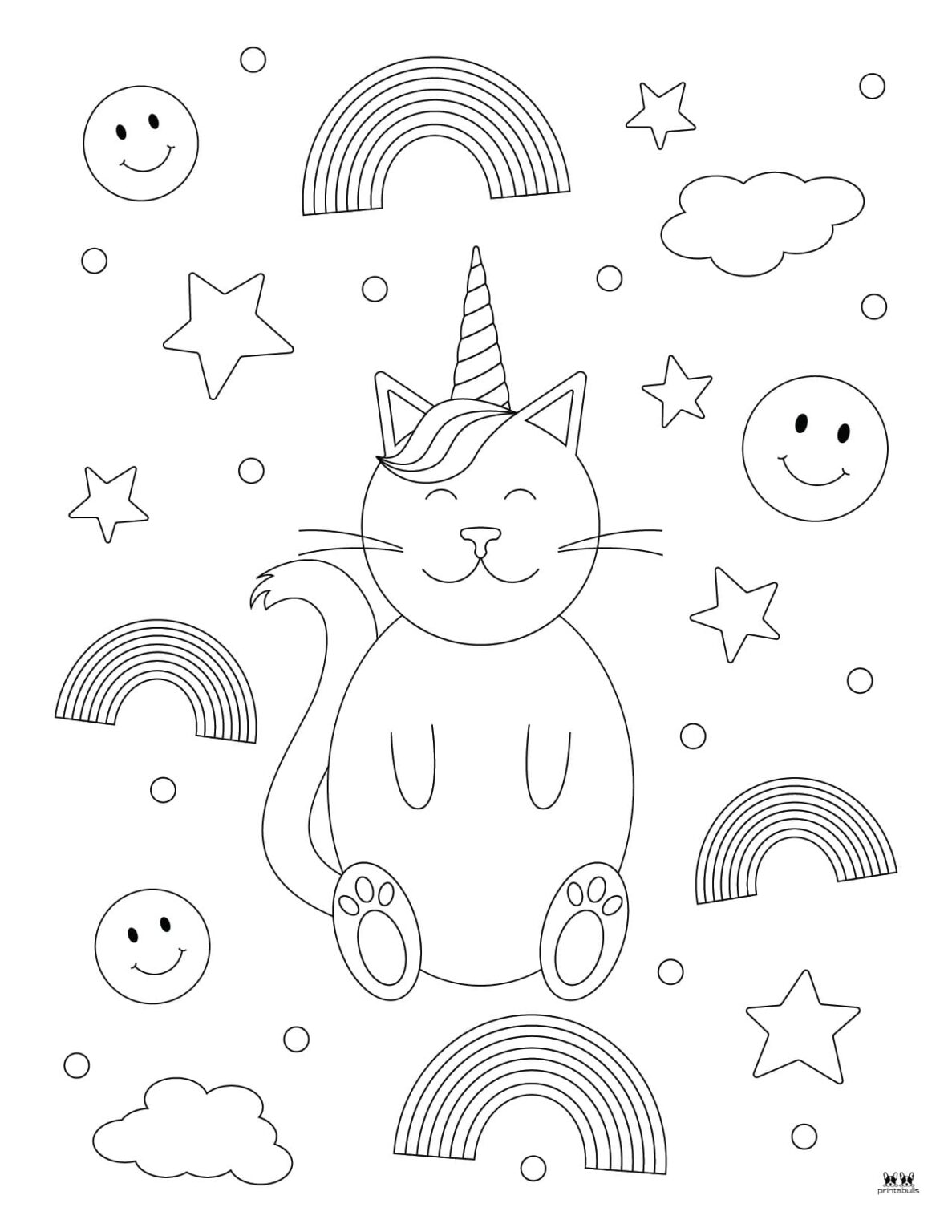 Unicorn Cat (Caticorn) Coloring Pages - 50 Pages | Printabulls