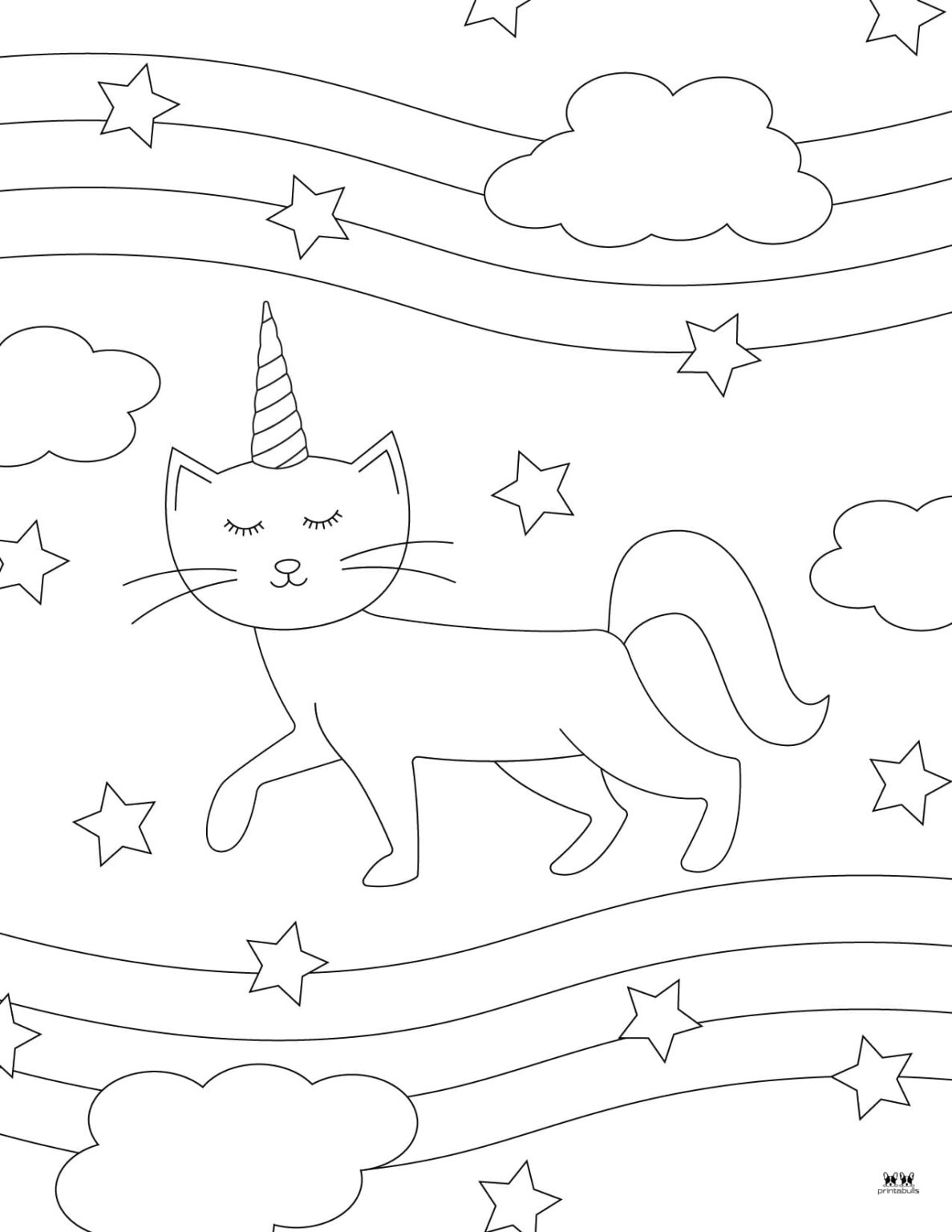 Unicorn Cat (Caticorn) Coloring Pages - 50 Pages | Printabulls