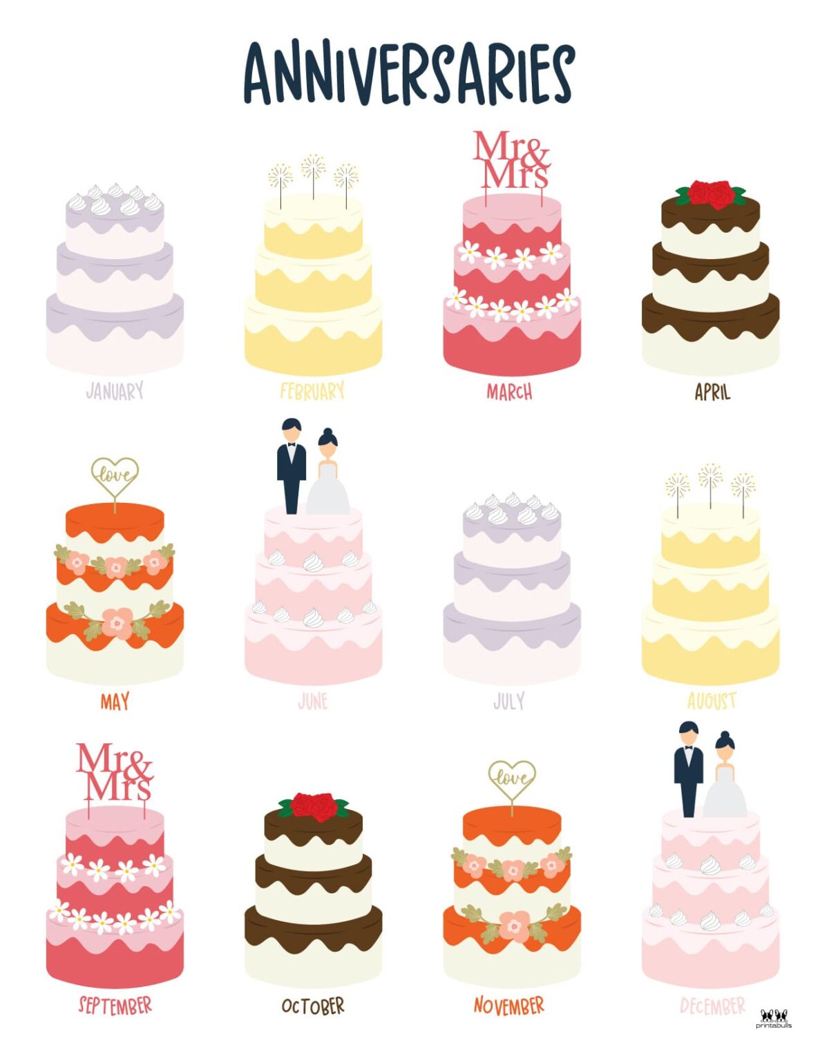 Anniversary Calendars - 10 FREE Printables | Printabulls