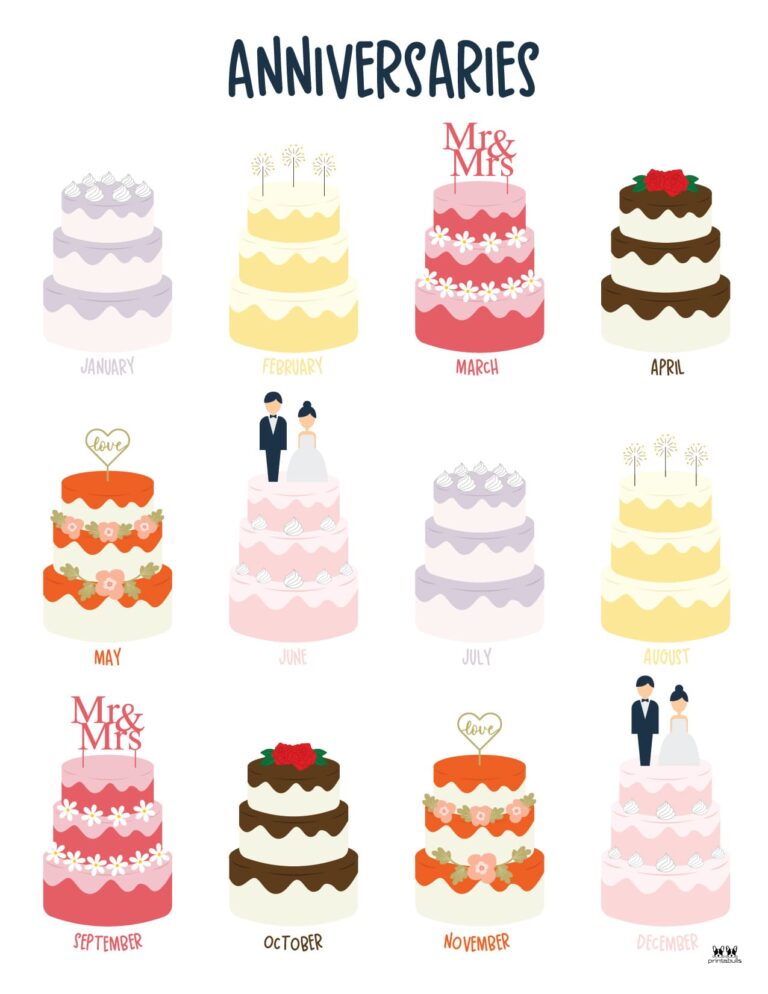 Anniversary Calendars - 10 FREE Printables | Printabulls
