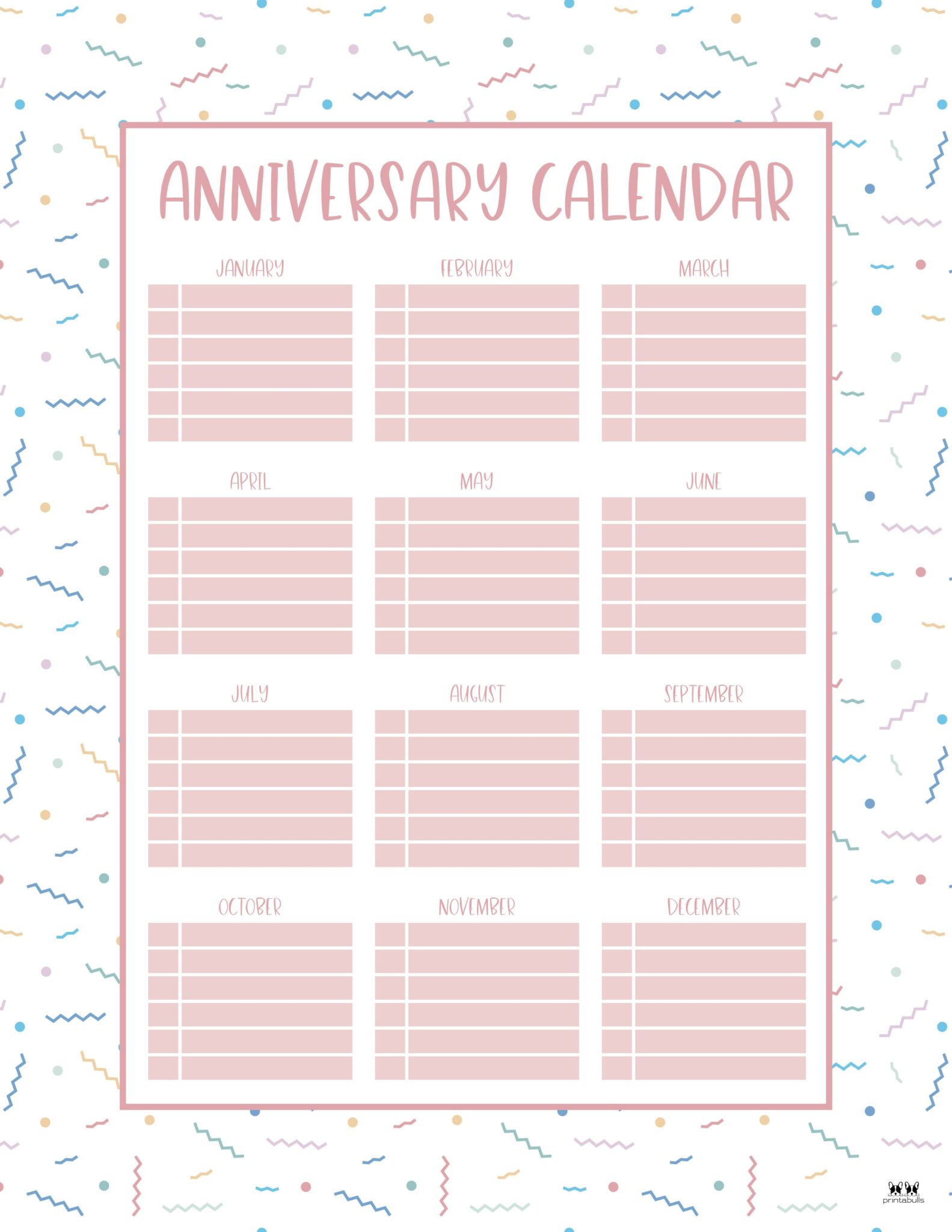 Anniversary Calendars - 8 FREE Printables | Printabulls