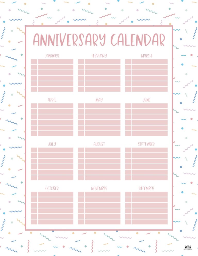 Anniversary Calendars - 10 FREE Printables | Printabulls
