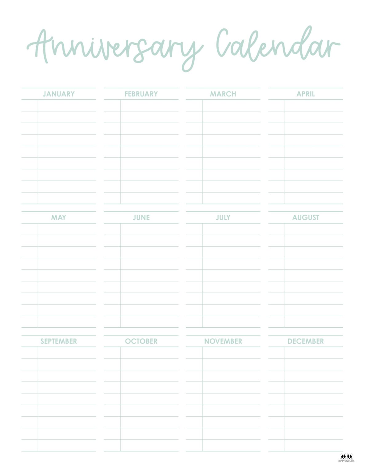 Anniversary Calendars - 10 FREE Printables | Printabulls