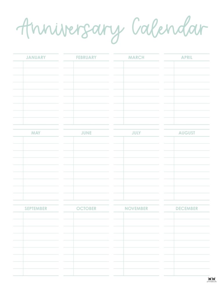 Anniversary Calendars - 8 FREE Printables | Printabulls