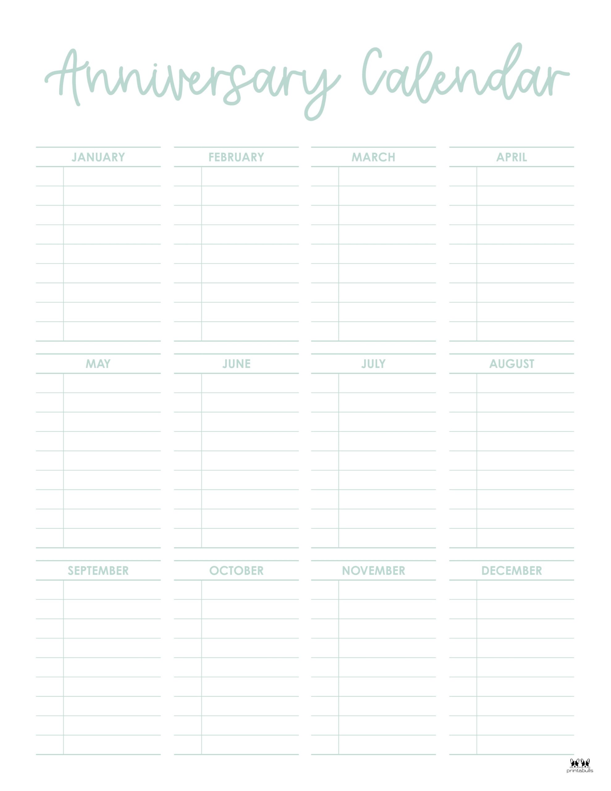 Anniversary Calendars - 10 FREE Printables | Printabulls