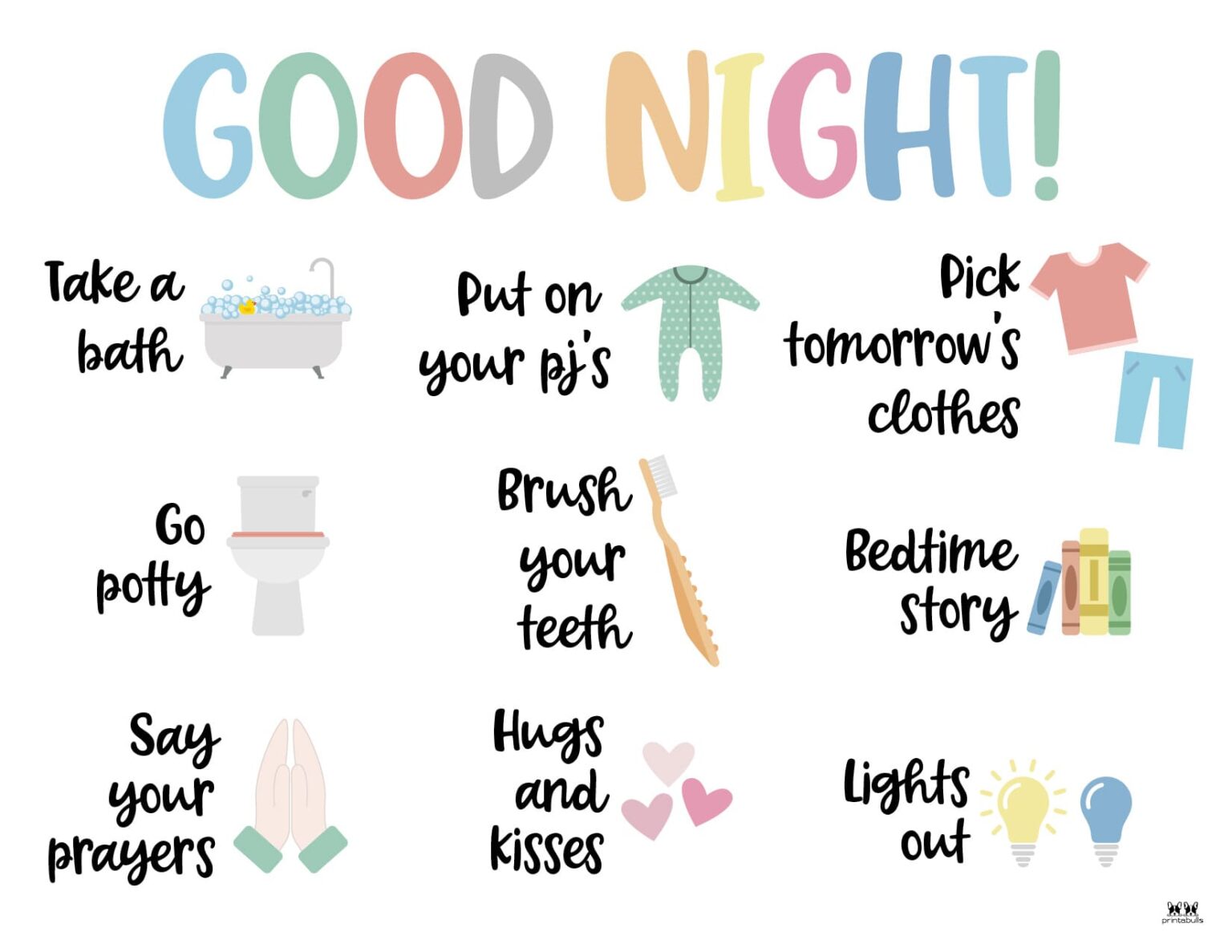 Bedtime Routine Charts - 20 FREE Printables | Printabulls