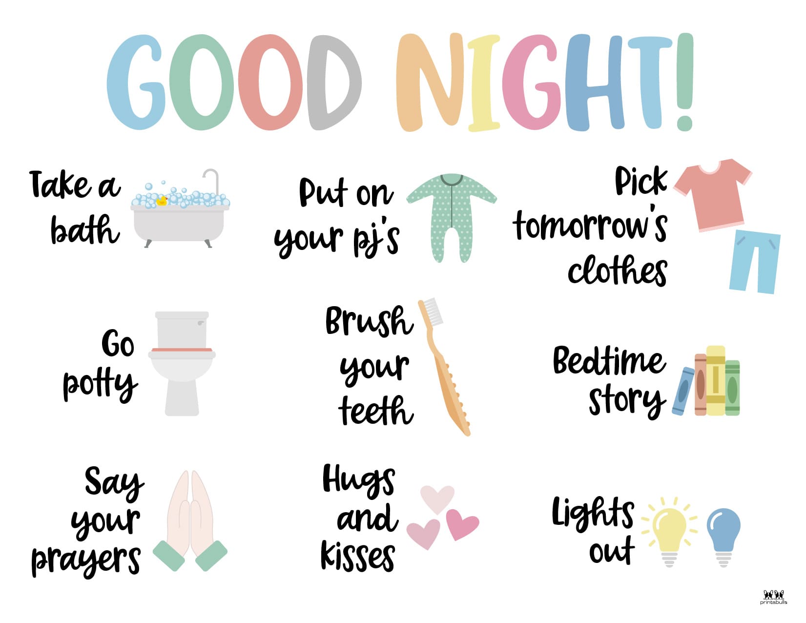 Bedtime Routine Charts - 20 FREE Printables | Printabulls