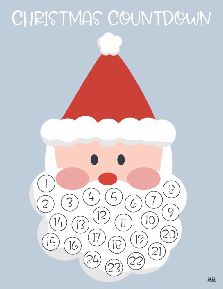 Santa Beard Countdown Calendars - 10 Pages | Printabulls