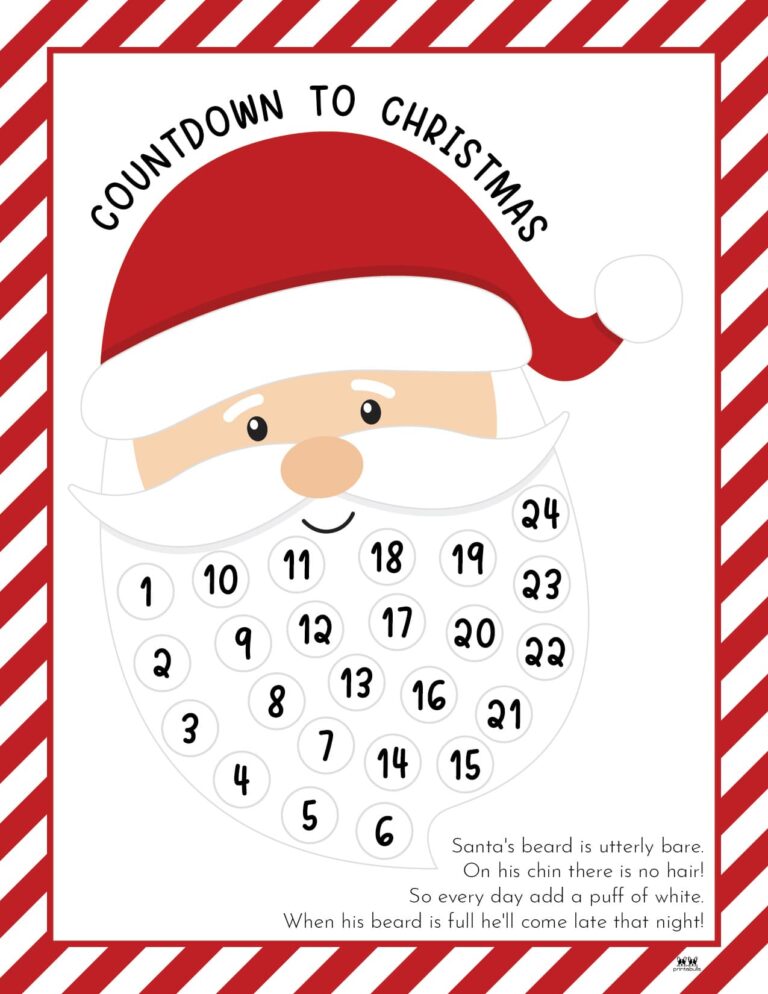 Santa Beard Countdown Calendars - 10 Pages | Printabulls