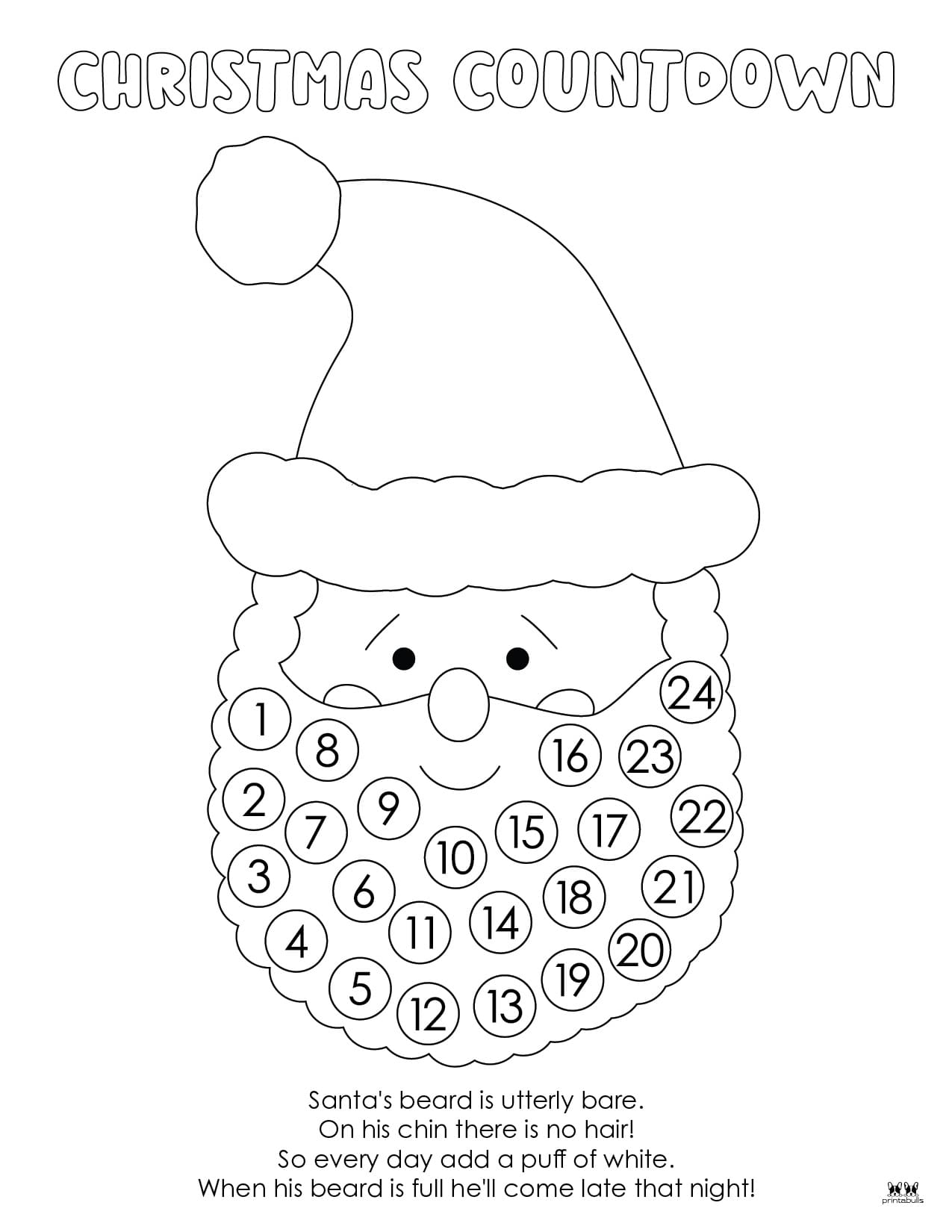 Santa Beard Countdown Calendars - 10 Pages - PrintaBulk