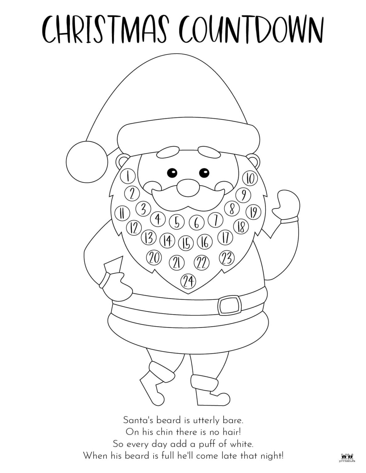 Santa Beard Countdown Calendars - 10 Pages | Printabulls