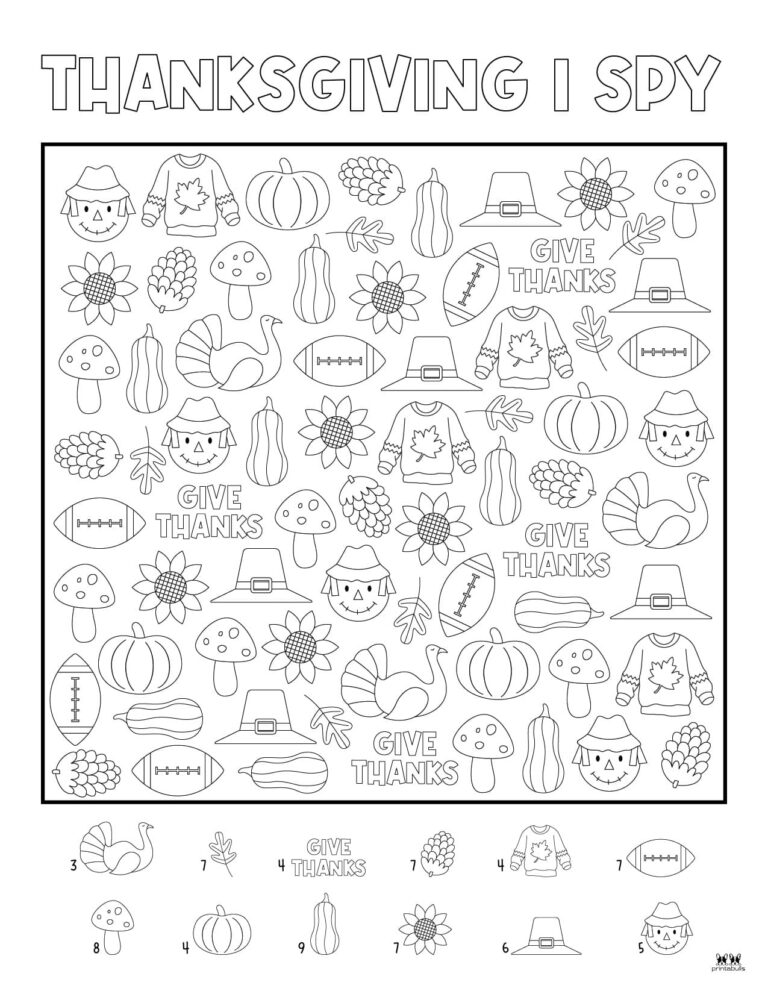 Thanksgiving I Spy Printables - 8 FREE Pages - PrintaBulk