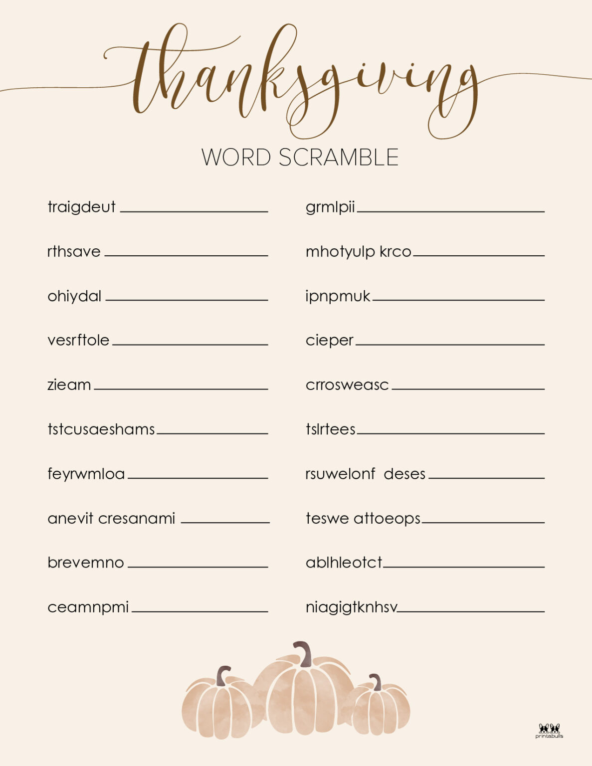 Thanksgiving Word Scrambles - 10 FREE Printables | Printabulls