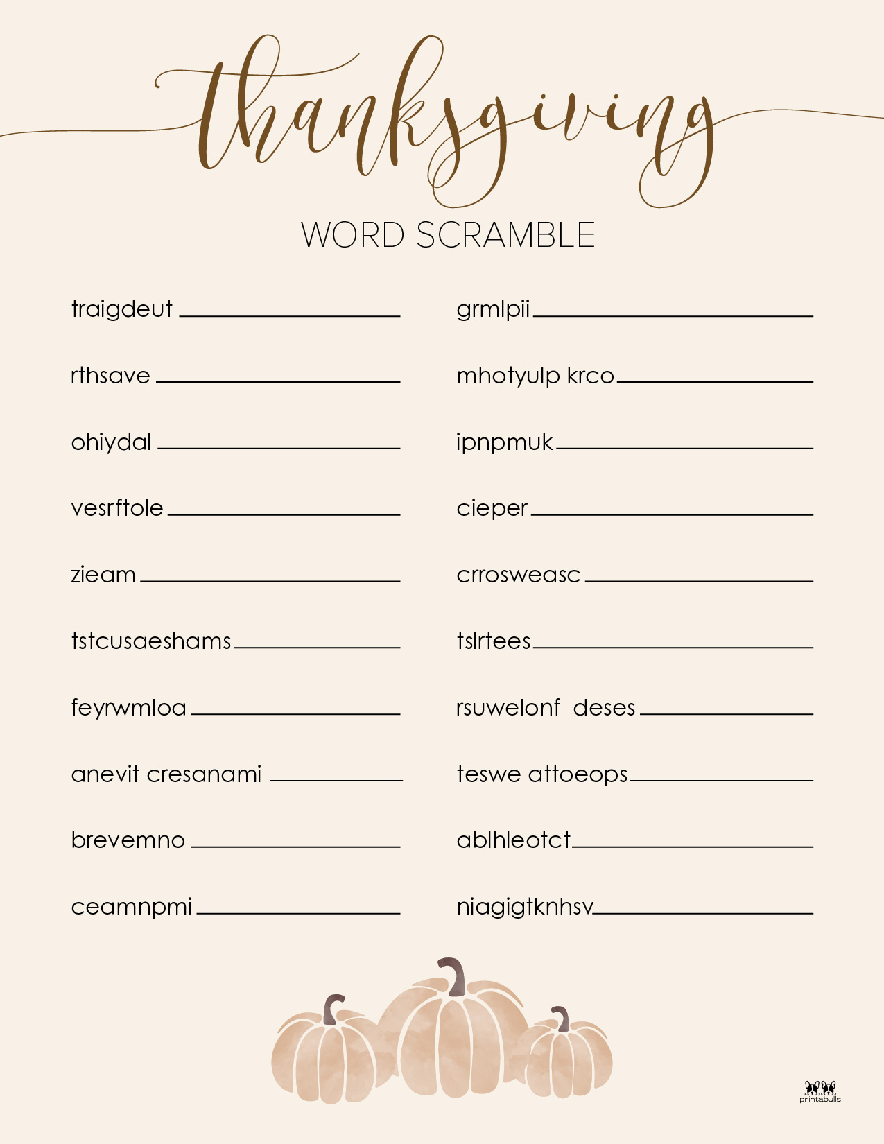 Thanksgiving Word Scrambles - 10 FREE Printables | Printabulls