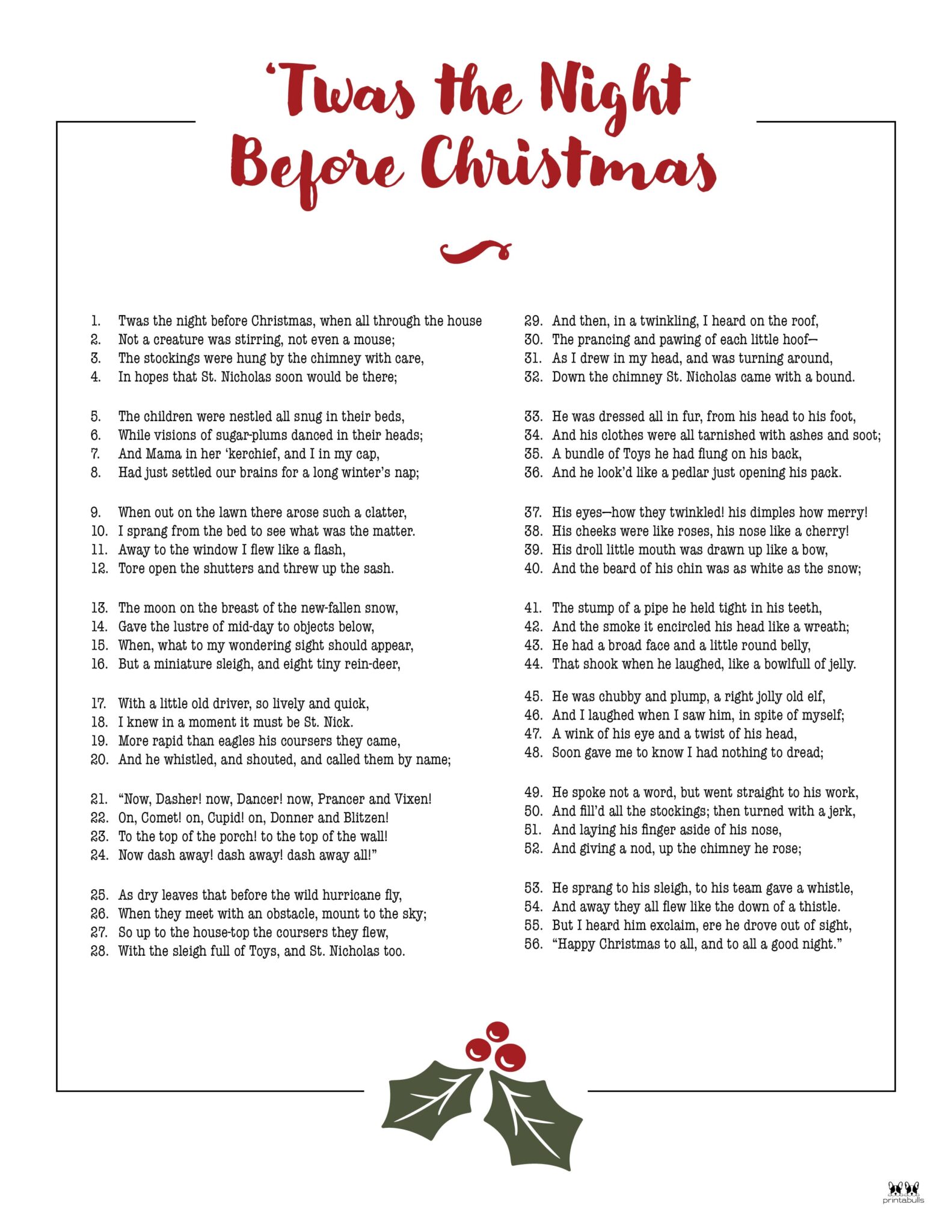 Twas The Night Before Christmas Printables | Printabulls