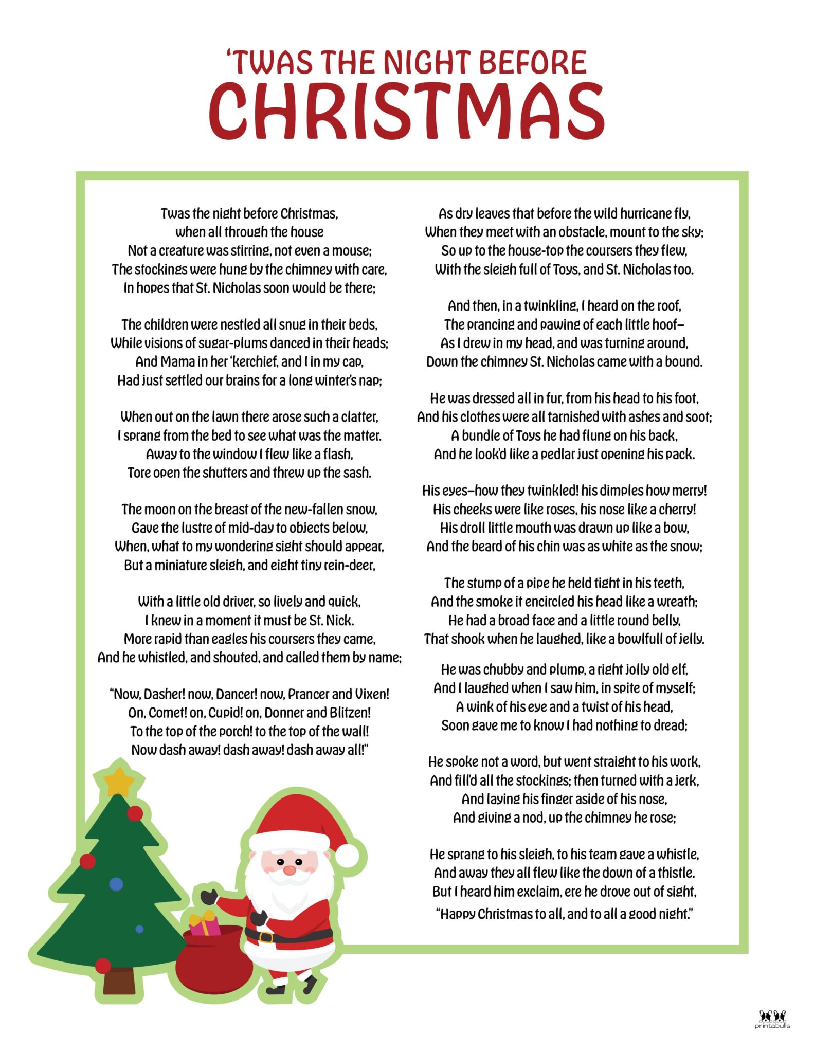 Twas The Night Before Christmas Printables | Printabulls
