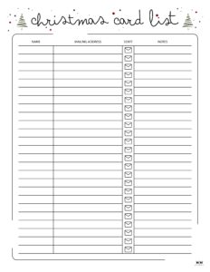 Christmas Card List Templates - 12 FREE Pages | Printabulls