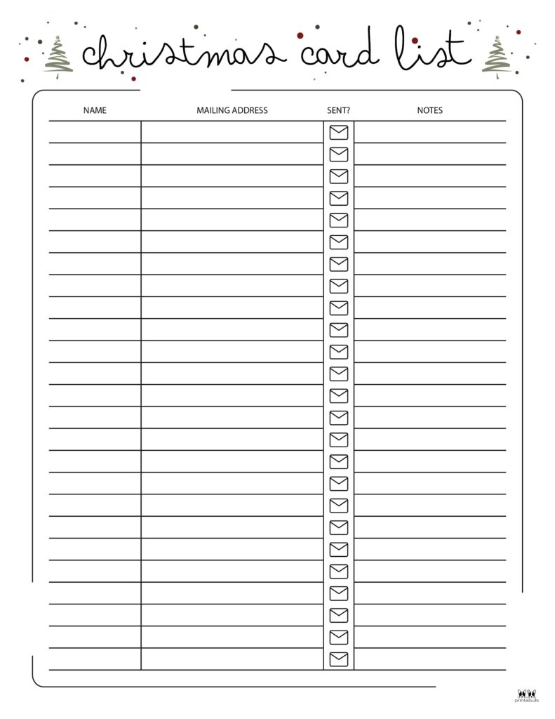 Christmas Card List Templates 12 FREE Pages Printabulls Christmas Card List Templates 12 FREE Pages Printabulls