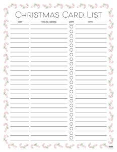 Christmas Card List Templates - 12 FREE Pages | Printabulls