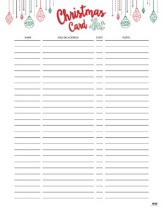 Christmas Card List Templates - 12 FREE Pages | Printabulls