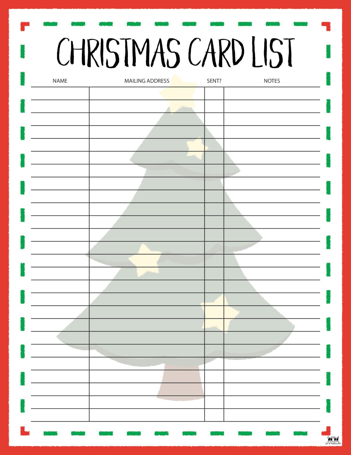 Christmas Card List Templates 12 FREE Pages Printabulls Christmas Card List Templates 12 FREE Pages Printabulls