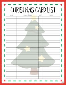 Christmas Card List Templates - 12 FREE Pages | Printabulls